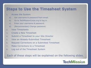 TechMission Corps Timesheet Process for Members | PPT