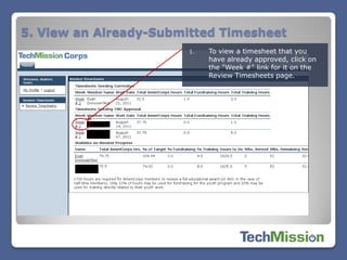 TechMission Corps Timesheet Process Training for Site Directors | PPTX