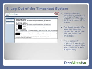 TechMission Corps Timesheet Process Training for Site Directors | PPTX