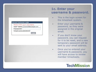 TechMission Corps Timesheet Process Training for Site Directors | PPTX
