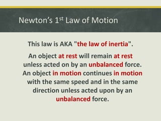 Newton’s 1st law of motion 2014 | PPTX