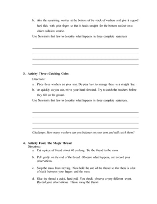 Newton's first law of motion activities | DOCX