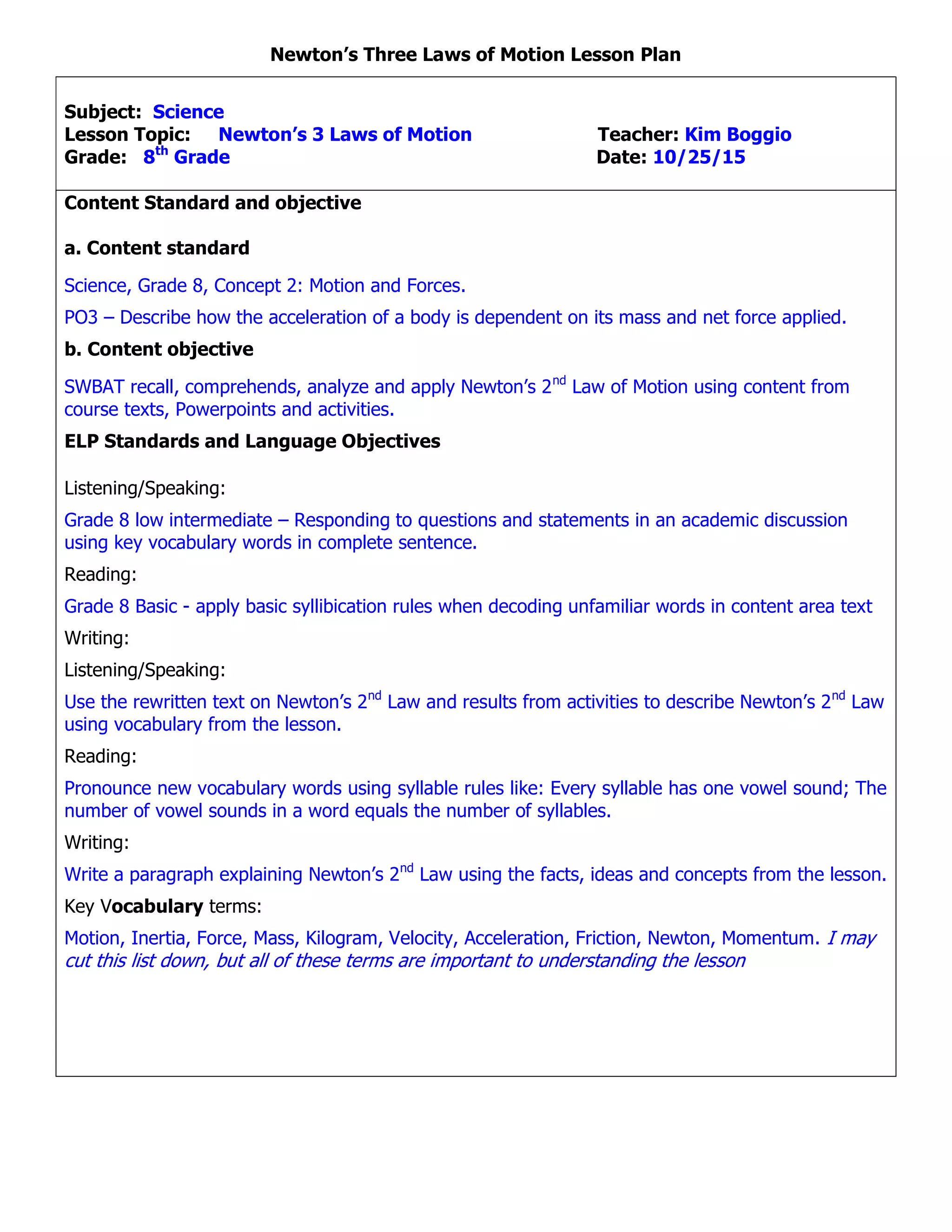 Newton's laws of motion kim boggio | PDF