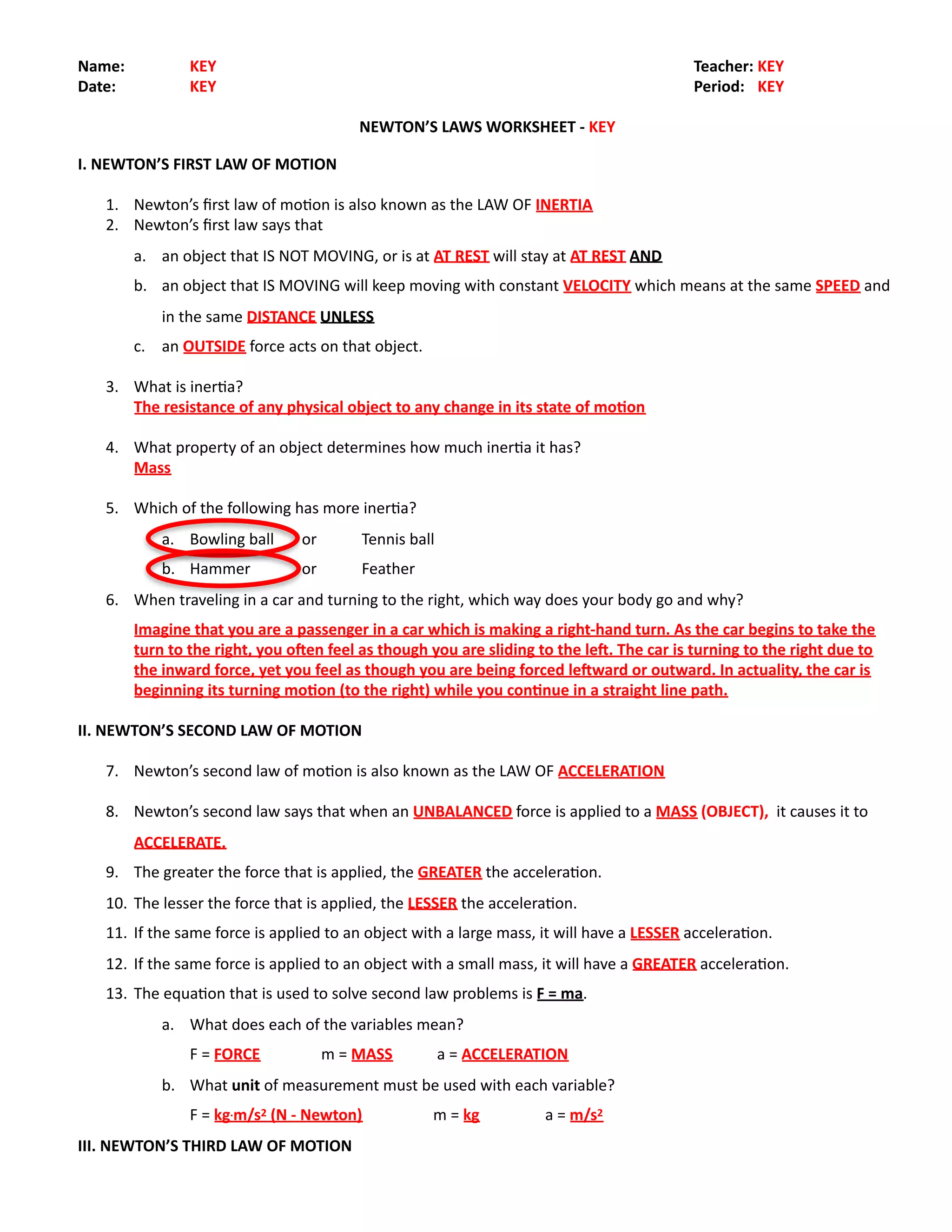 Newtons Laws Worksheet KEY.pdf