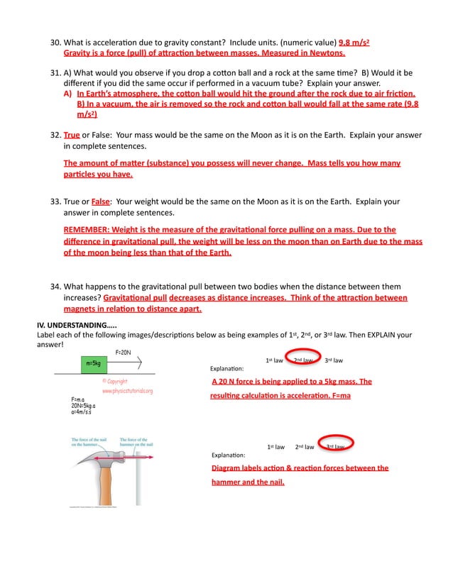 Newtons Laws Worksheet KEY.pdf | Physics | Science