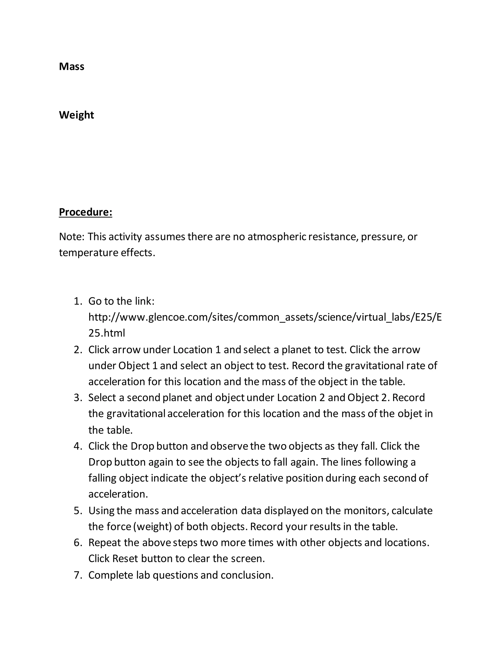 Newton's second law of motion virtual lab | DOCX