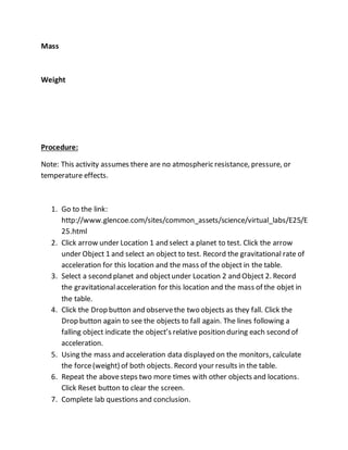 Newton's second law of motion virtual lab | DOCX