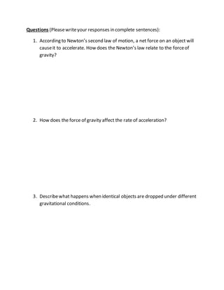 Newton's second law of motion virtual lab | DOCX