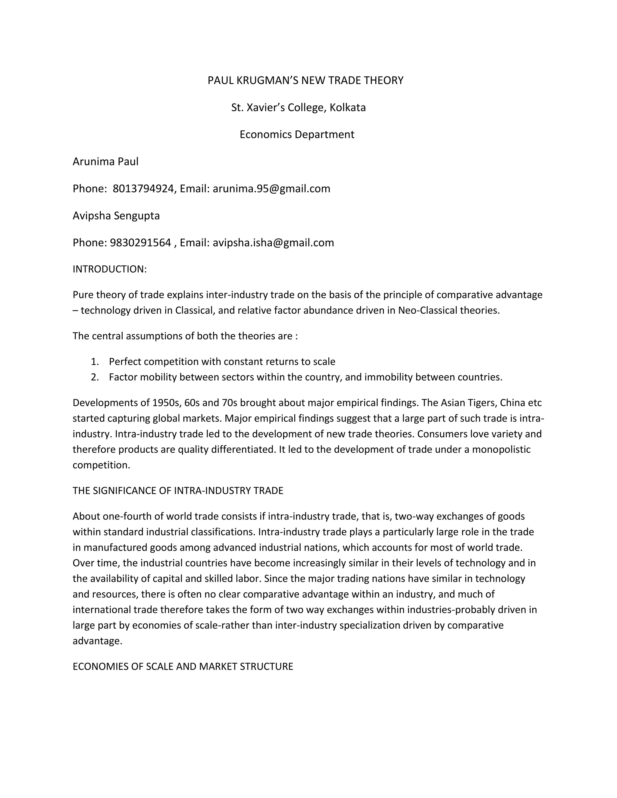 New Trade Theory: Krugman | PDF