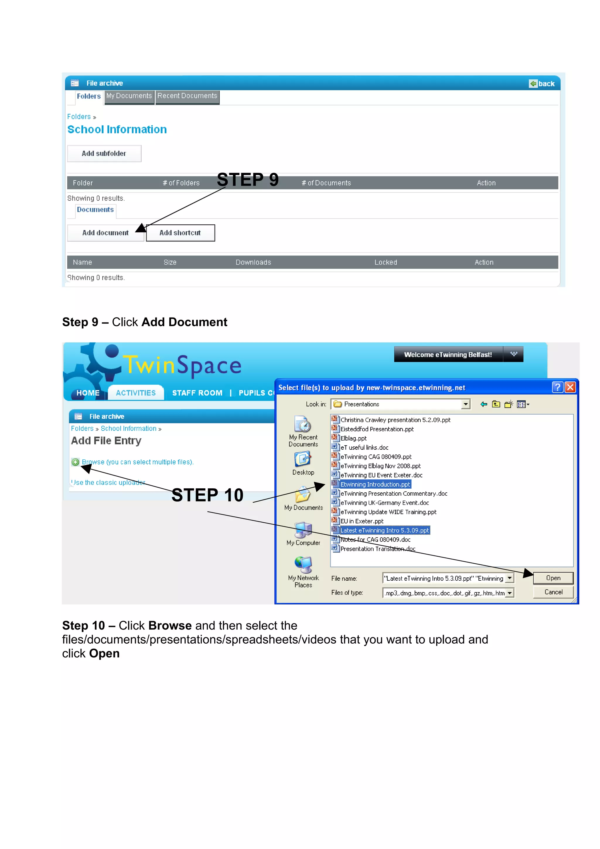 eTwinning New Twinspace - How To Add Documents | DOC
