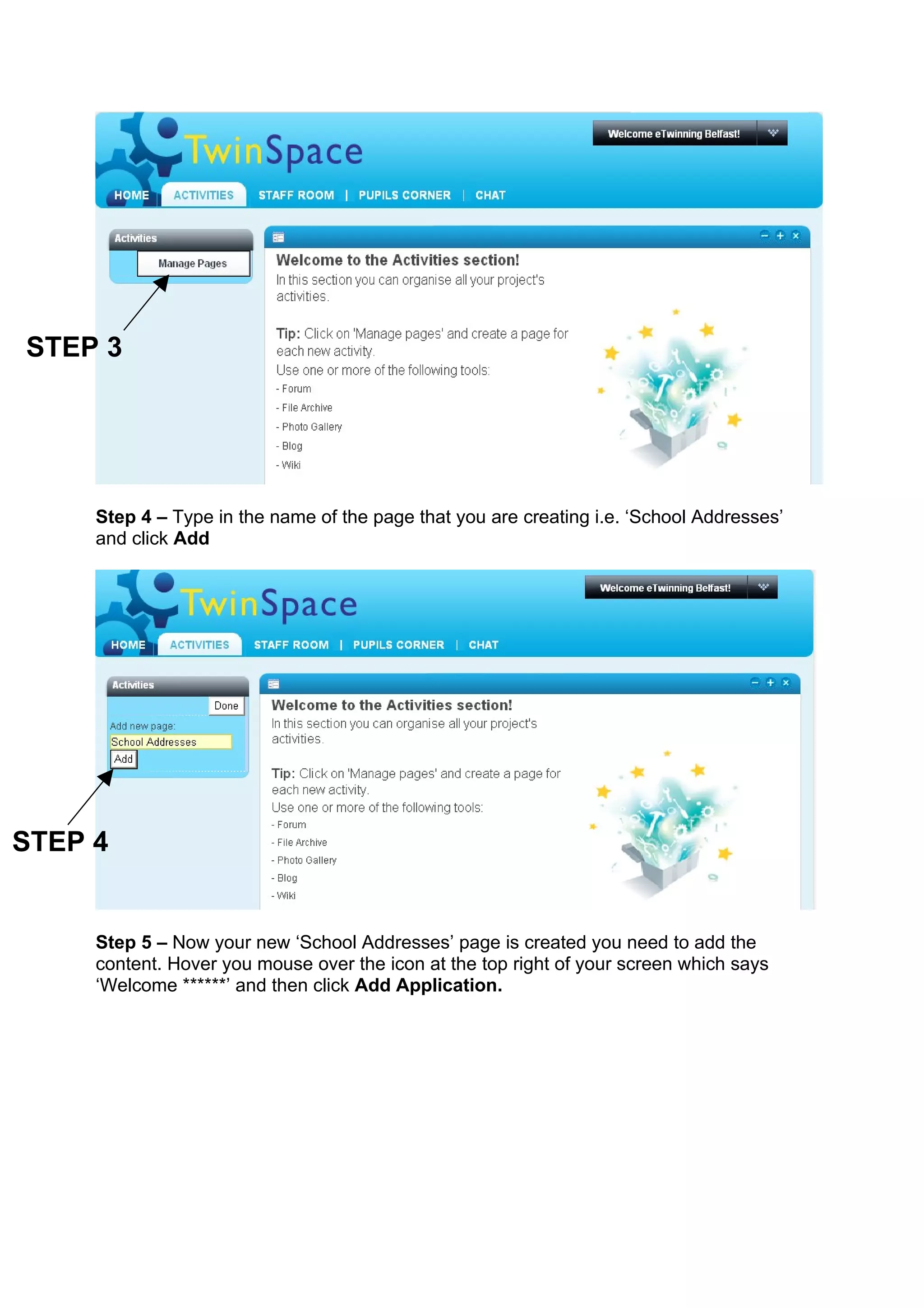 eTwinning New Twinspace - How To Add Web Content Page | DOC