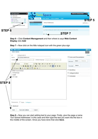 eTwinning New Twinspace - How To Add Web Content Page | DOC