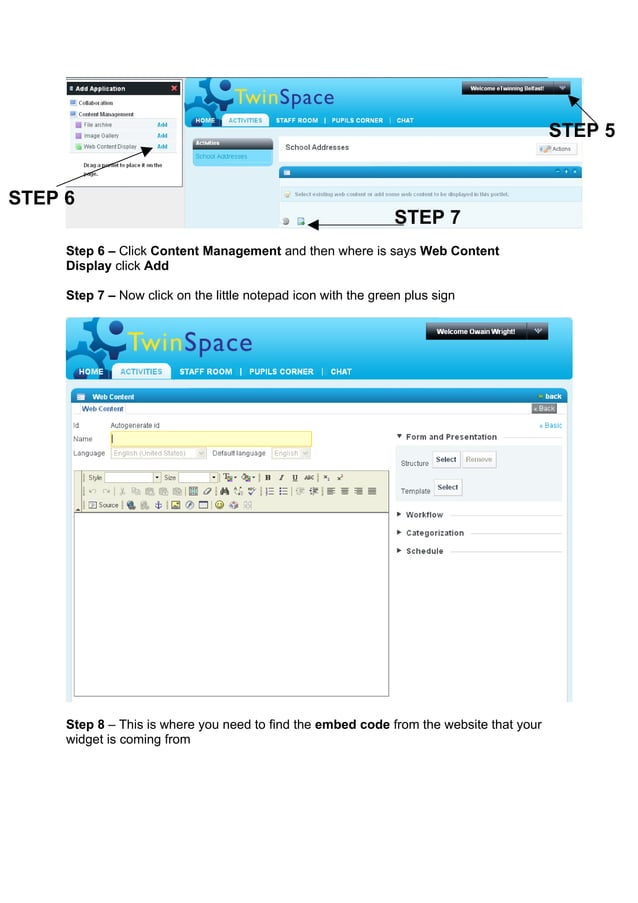 eTwinning New Twinspace - How To Add Widgets To Your Twinspace | DOC | Computing | Technology ...