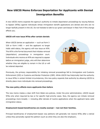 New USCIS Memo Enforces Deportation for Applicants with Denied ...