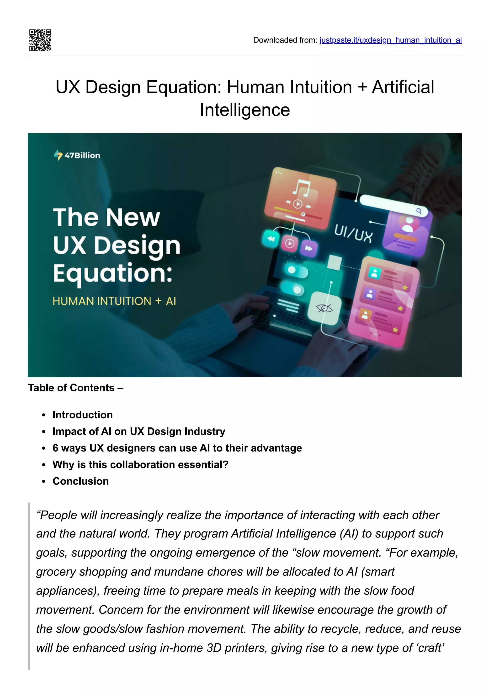 UX Design Equation- Human Intuition Artificial+ Intelligence 47Billion | PDF