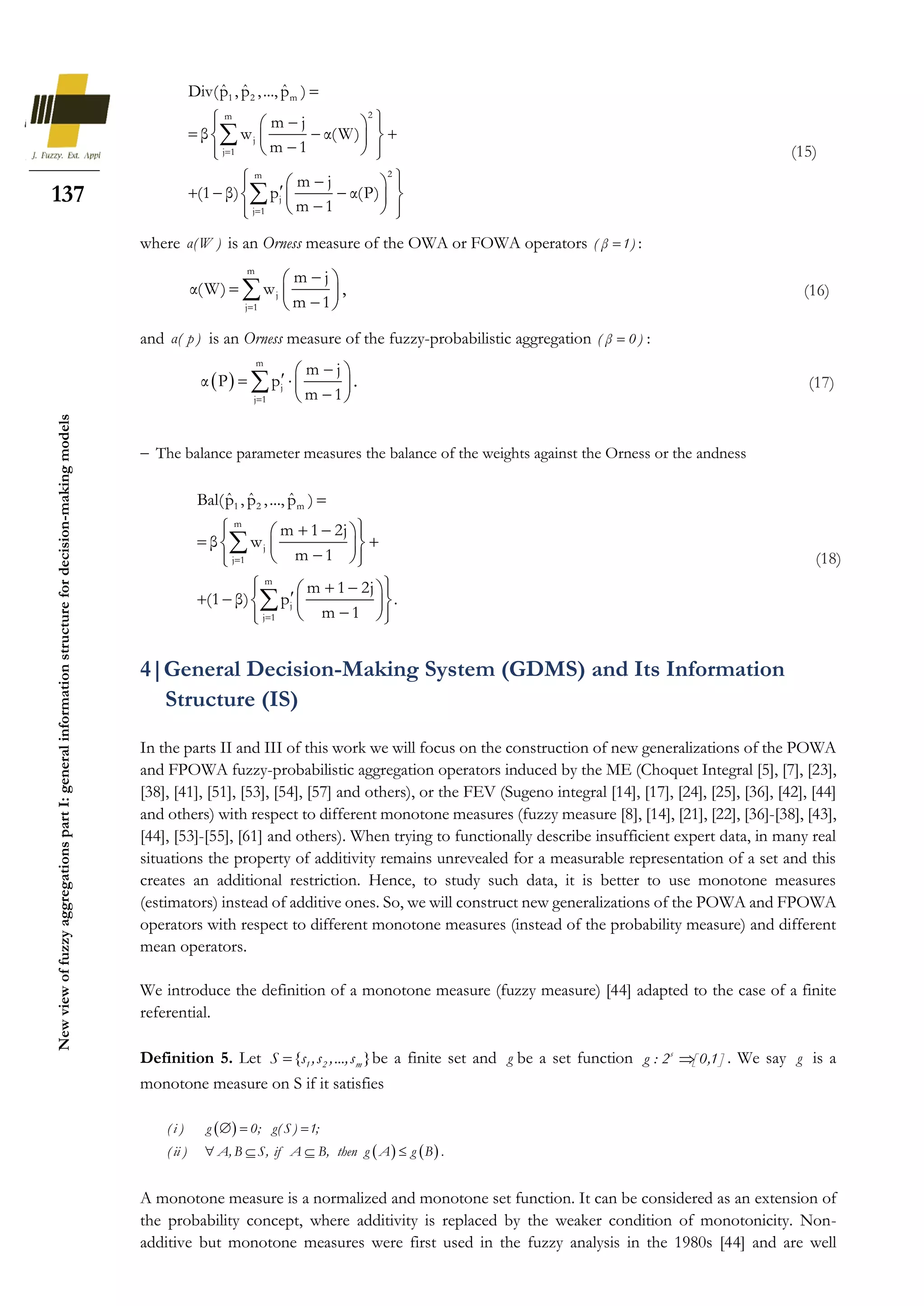 New view of fuzzy aggregations. part I: general information structure for decision-making models ...