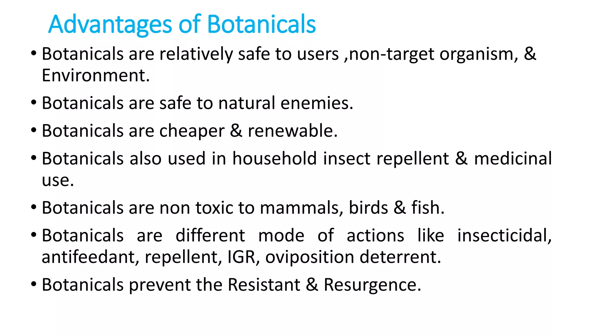Plant based insecticides in pest management (Botanicals) | PPTX