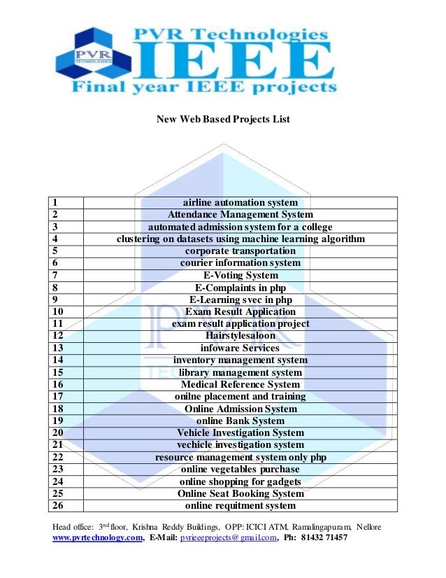New web based projects list