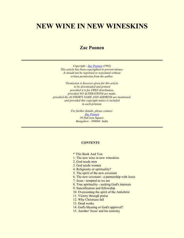 New Wine in New wineskins | PDF