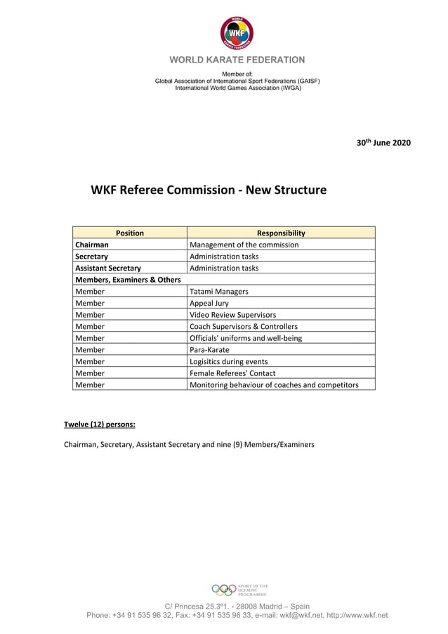 WKF Referee Commission - new structure | PDF