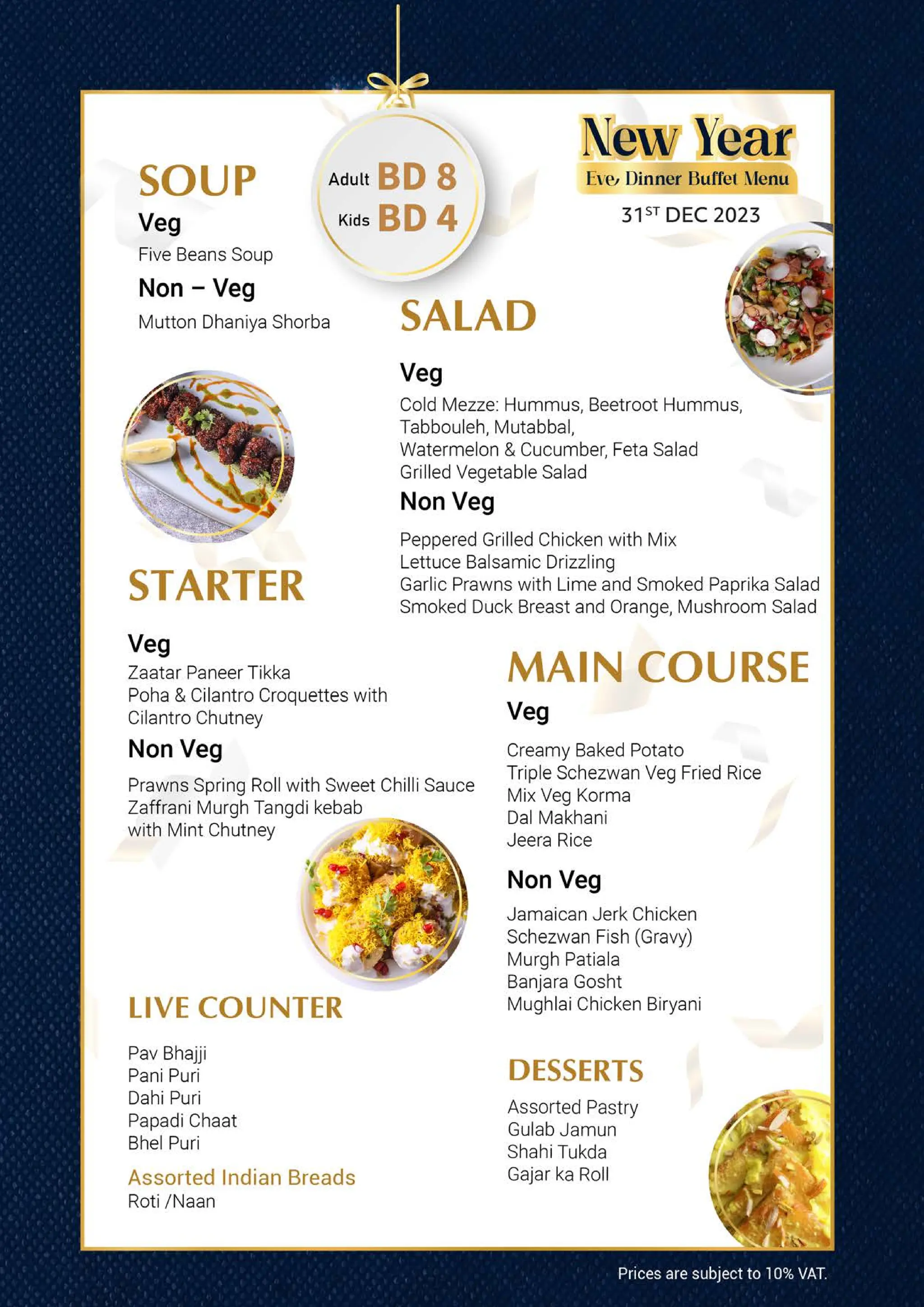New Years Eve 2024 Menu The M Restaurant Adliya, Bahrain | PDF