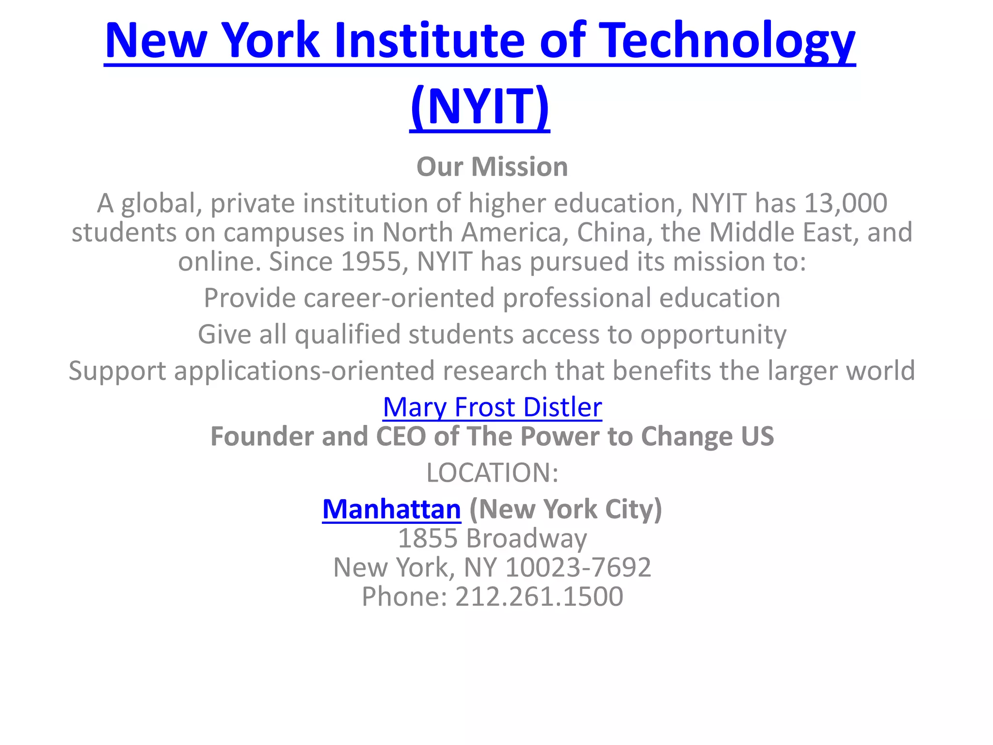 New York Institute Of Technology Nyit Pptx