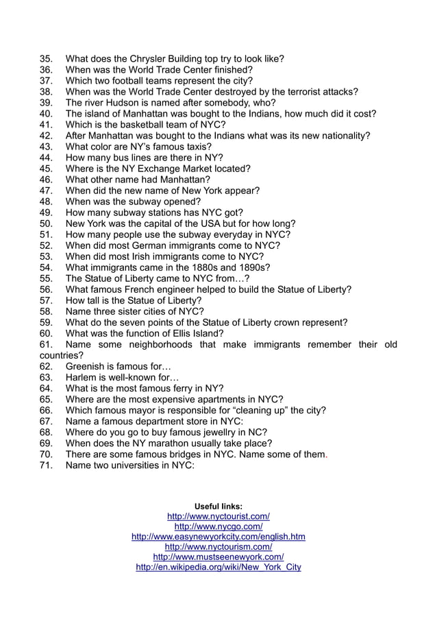 New York quiz | PDF