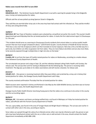 New York State Rabies Cases 2017 and 2018 | PDF