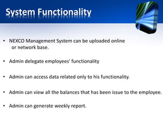 Nexco management system | PPTX | Computing | Technology & Computing