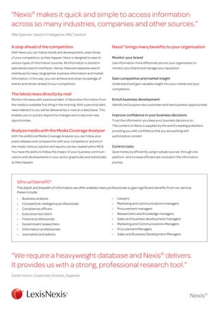 Brochure: Nexis, Access to int 36.000 sources, online and offline | PDF ...