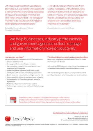 Brochure: Nexis, Access to int 36.000 sources, online and offline | PDF ...