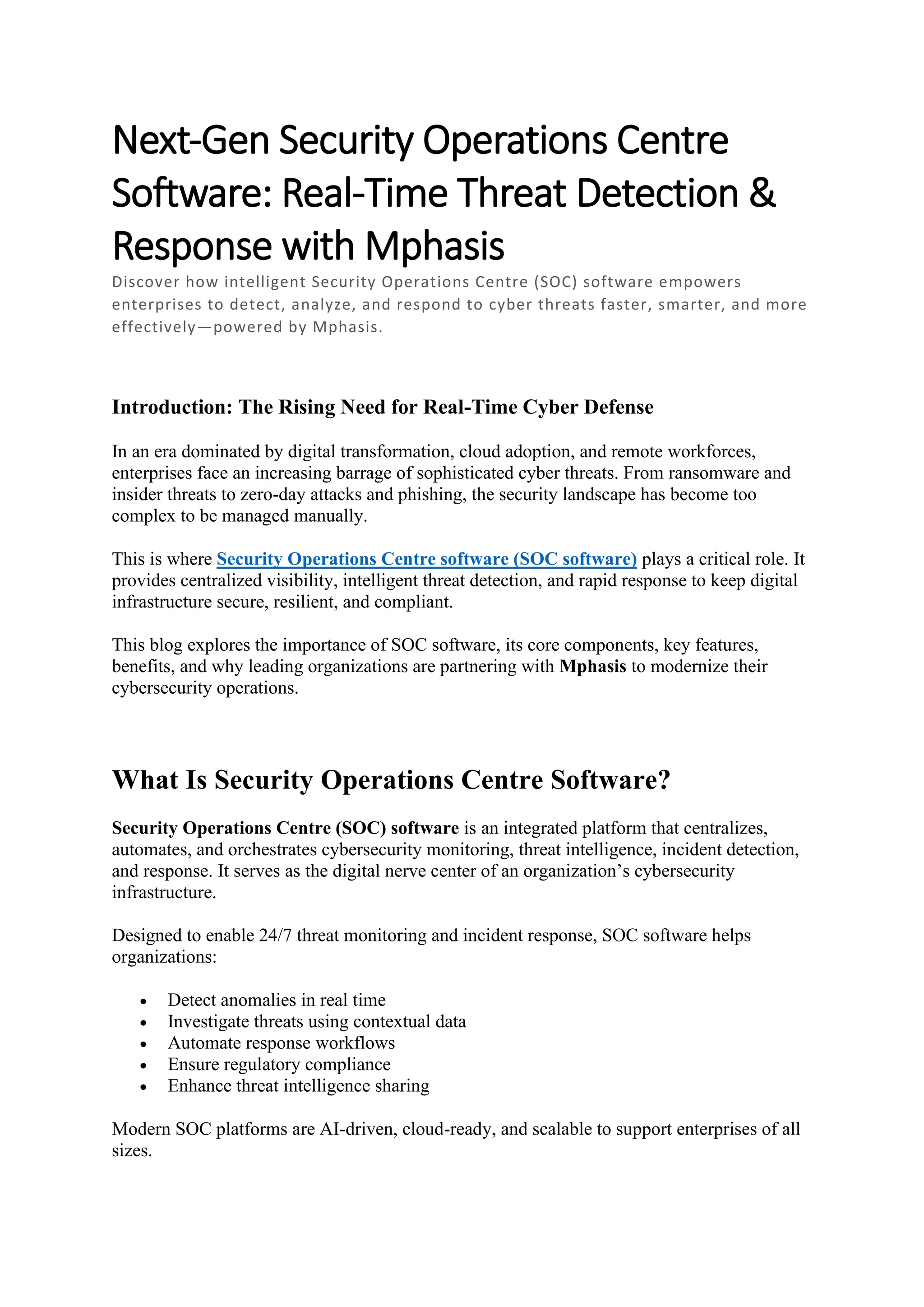 Next-Gen Security Operations Centre Software: Real-Time Threat Detection & Response with Mphasis ...