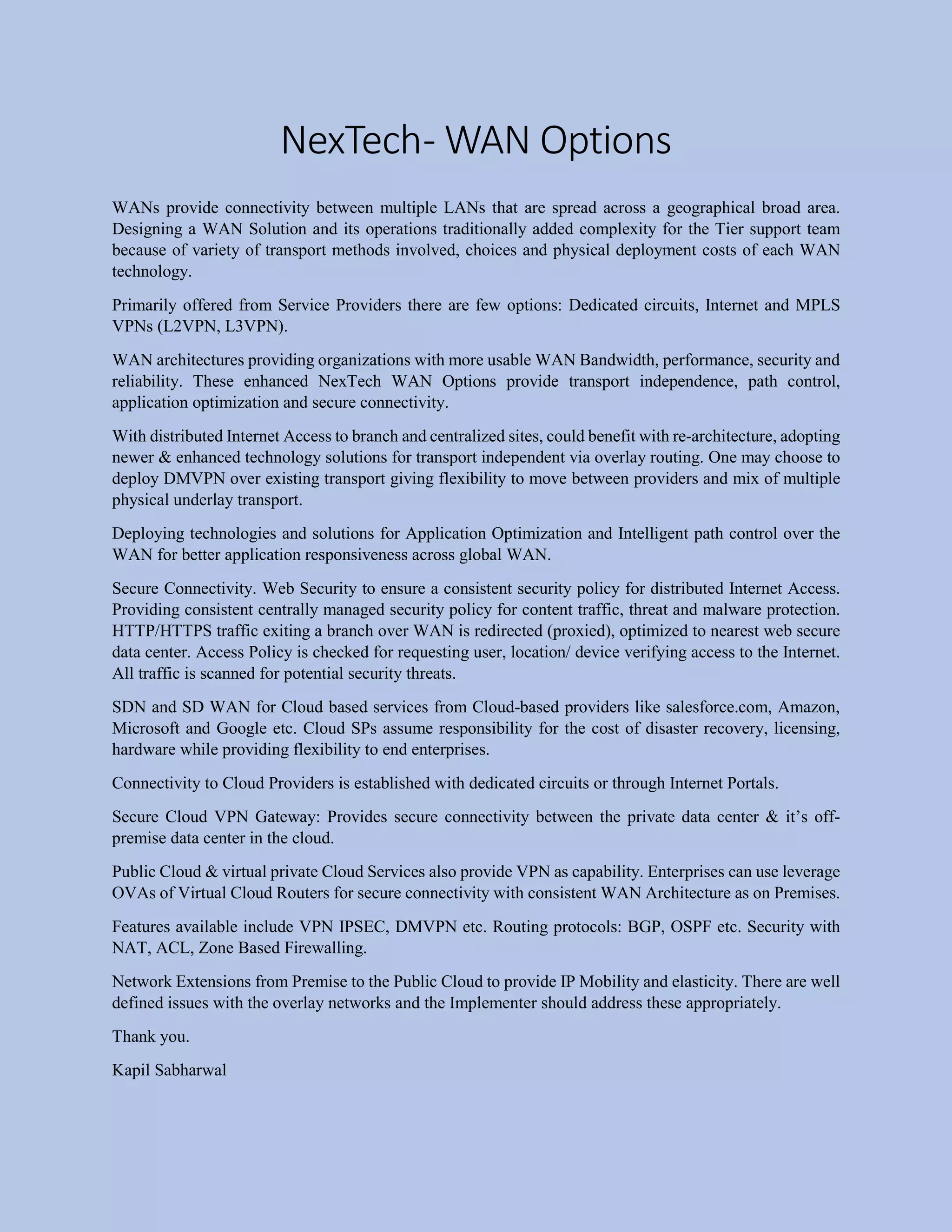 NexTech - WAN Options | PDF