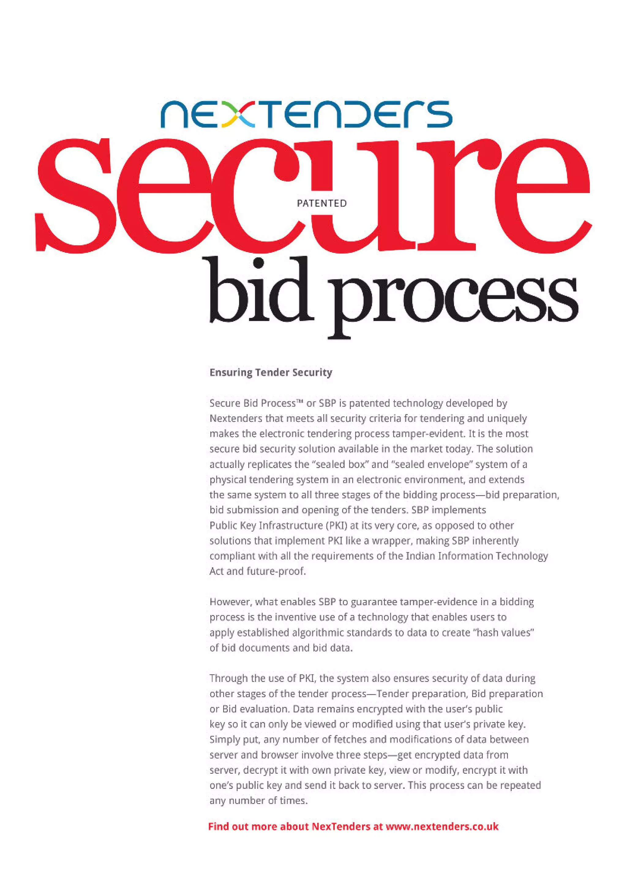 Nextenders eProcurement - Patented Secure Bid Process | PDF