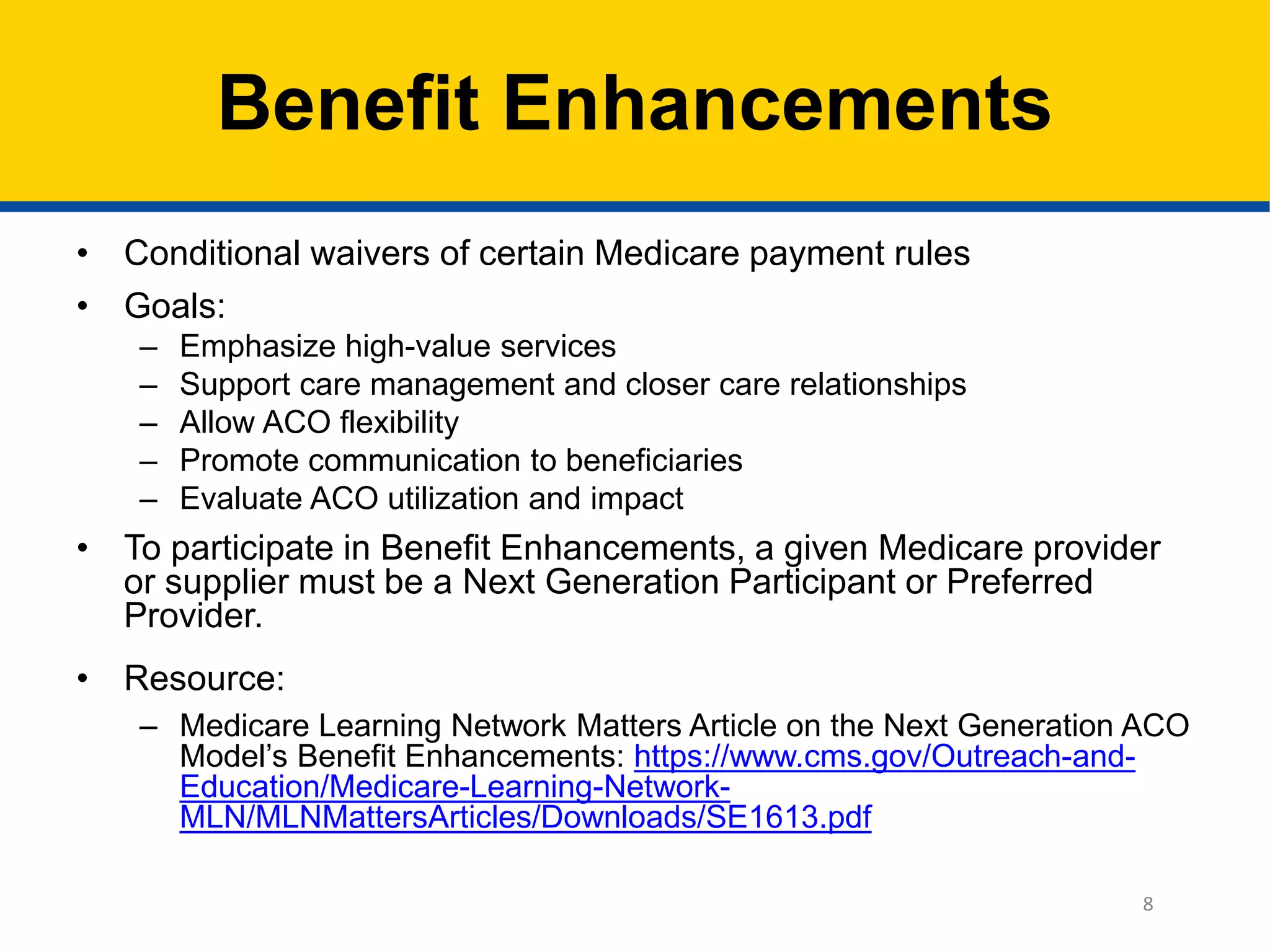 Open Door Forum: Next Generation ACO Model - Benefit Enhancements ...