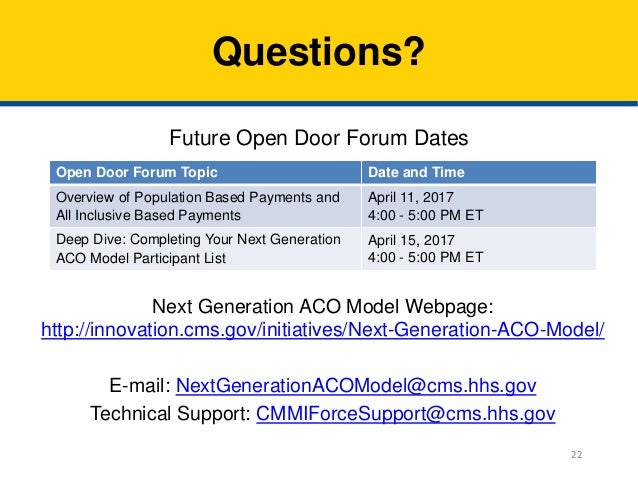 Open Door Forum: Next Generation ACO Model - Benefit Enhancements Ove…