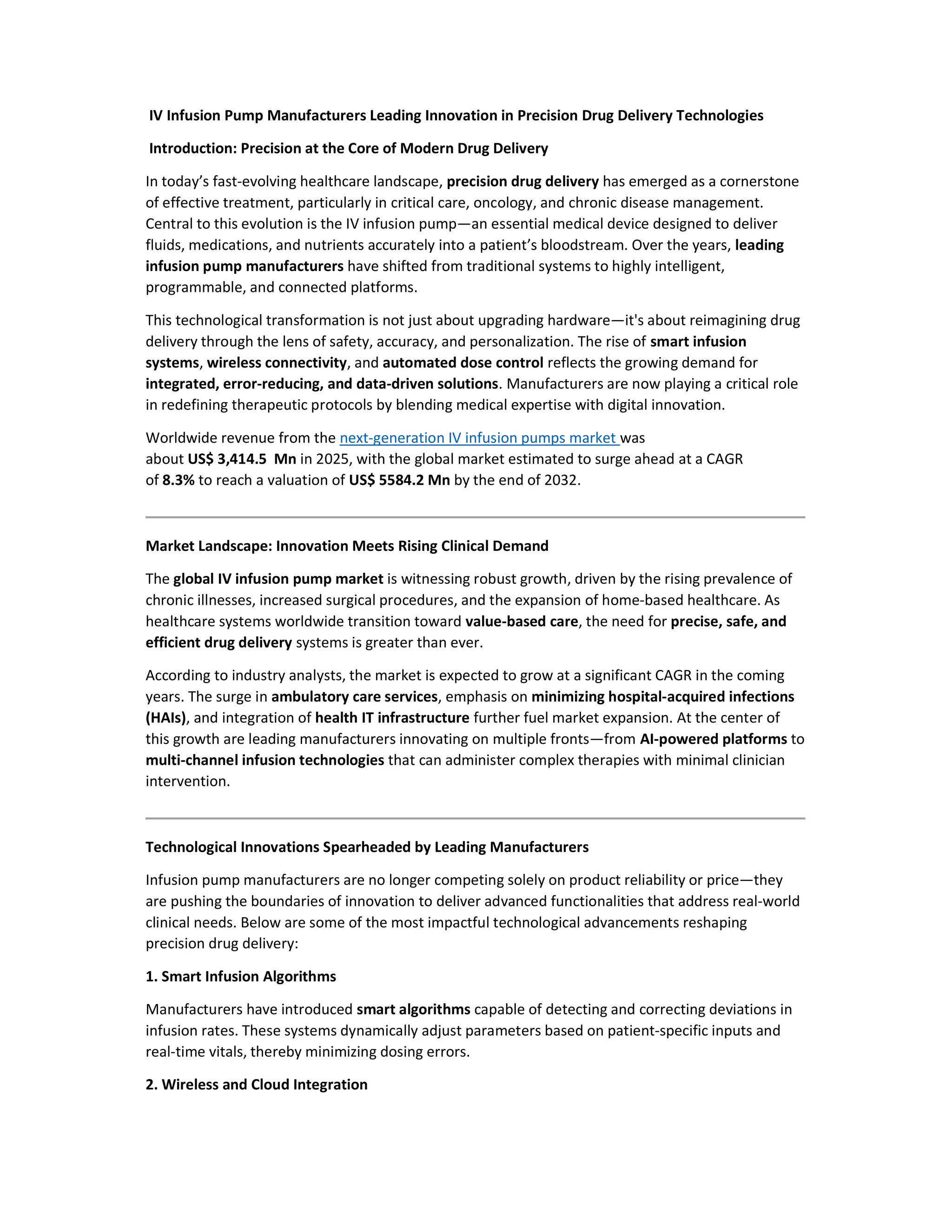 IV Infusion Pump Manufacturers Leading Innovation in Precision Drug ...