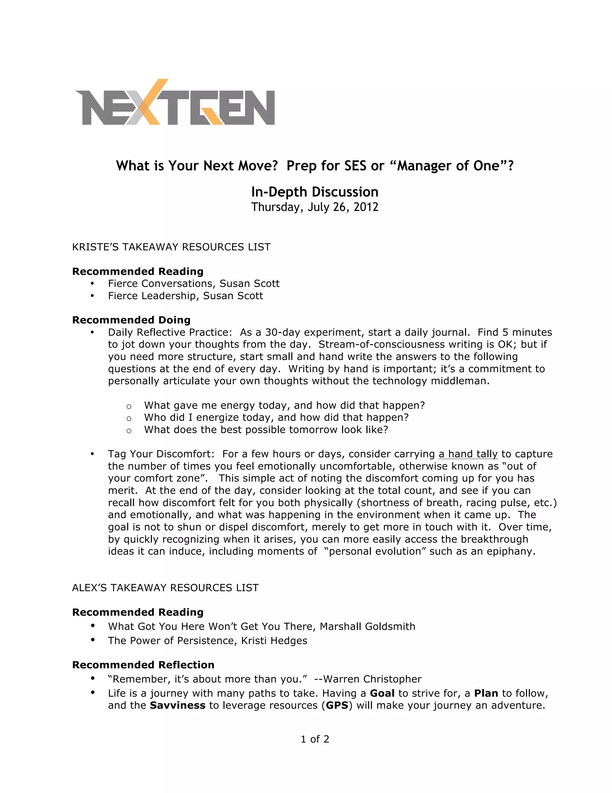 NextGenGov 2012 - What's Your Next Move Resources Sheet | PDF