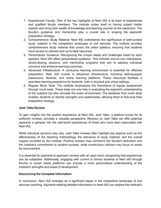NEXT IAS Fees Structure, Admission Process, Feature and Review: Josh ...