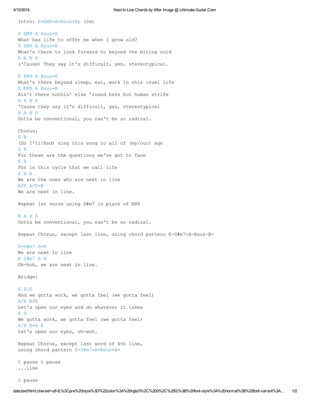 Next in line chords by after image @ ultimate guitar | PDF