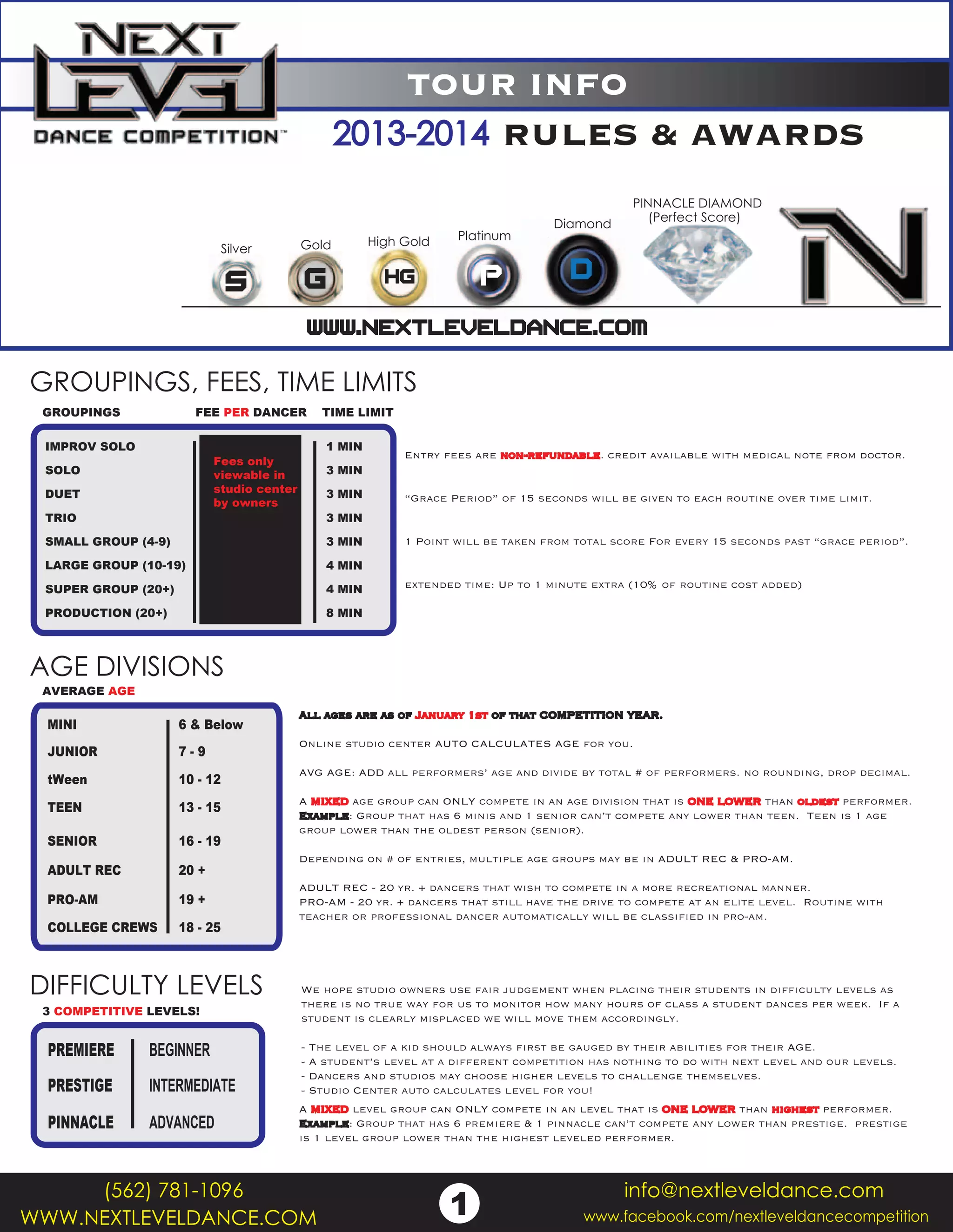 NEXT LEVEL DANCE COMPETITION 2014 RULES | PDF