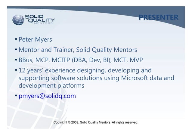 SQL Server Data Mining - Taking your Application Design to the Next Level | PPT