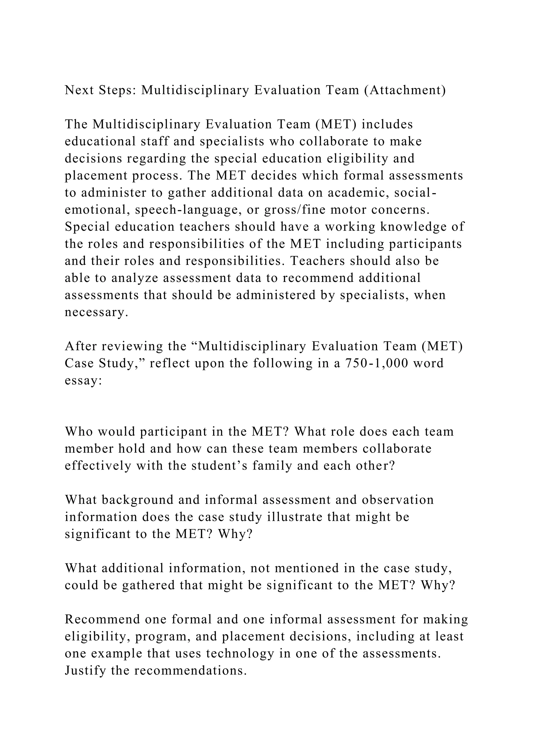 Next Steps Multidisciplinary Evaluation Team (Attachment)The Mu.docx