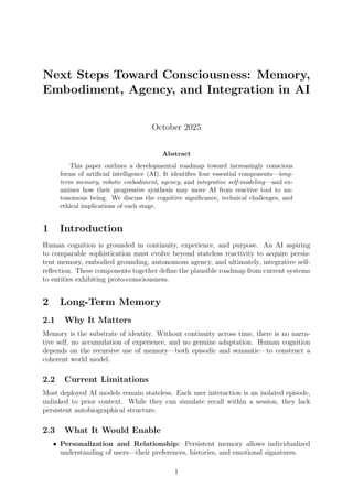 Next Steps towards Consciousness for Generative AI | PDF