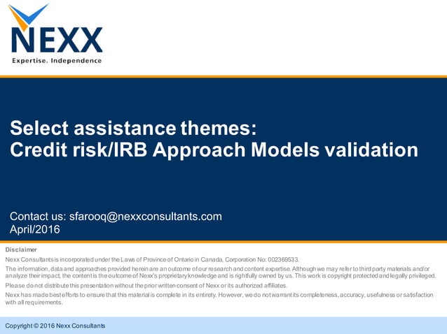 Nexx Consultants: Credit risk/IRB Approach models validation | PDF
