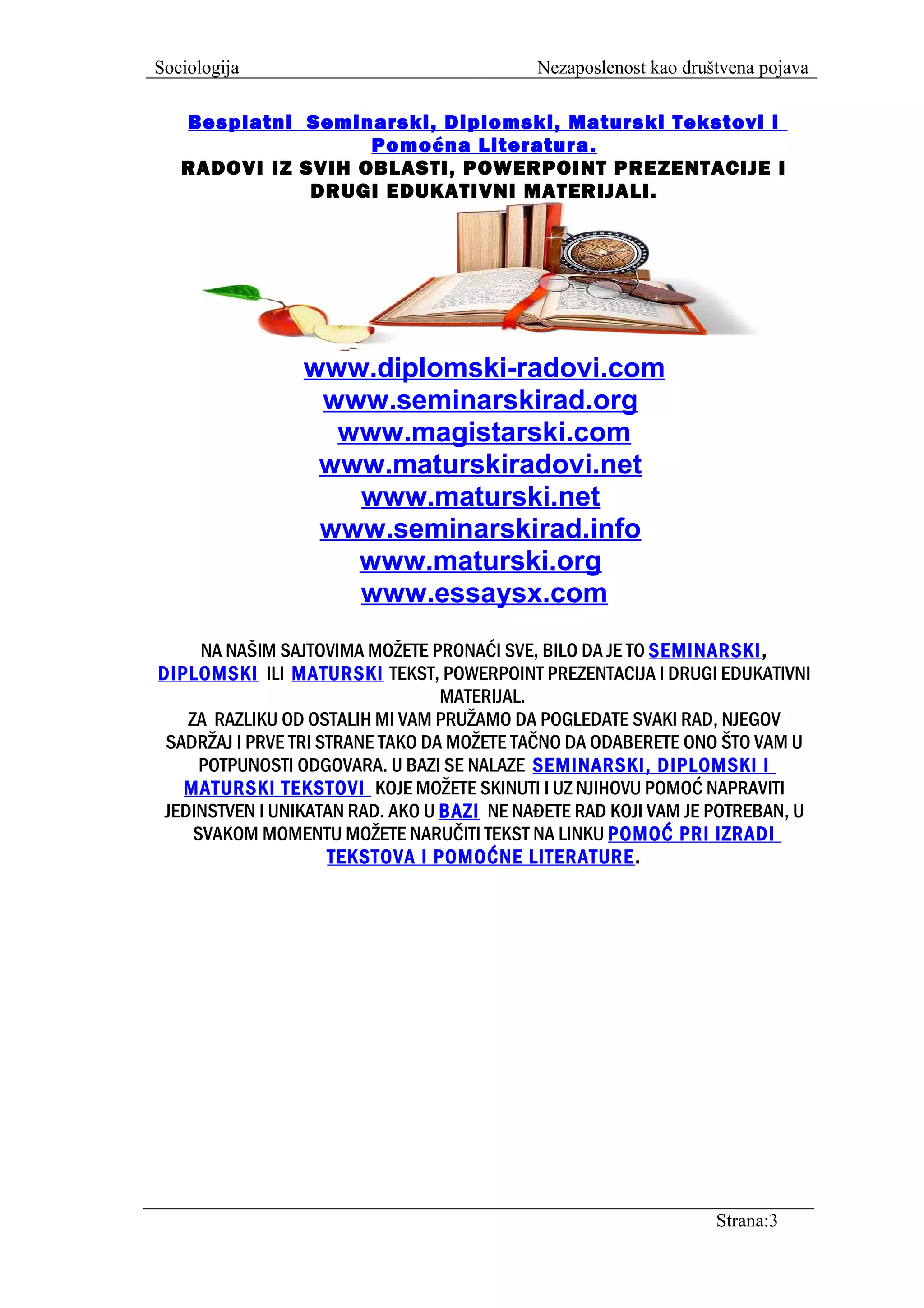 Nezaposlenost kao drustvena pojava sociologija | DOC