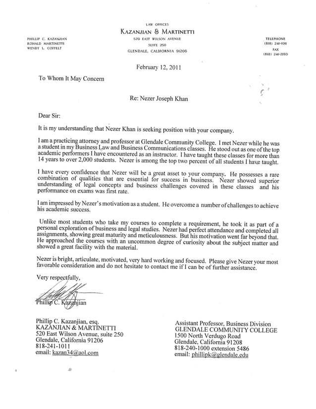 Nezer Khan Letter Of Rec | PDF