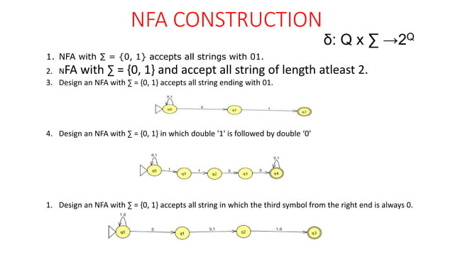 Automata theory -- NFA and DFA construction | PPTX | Programming Languages | Computing