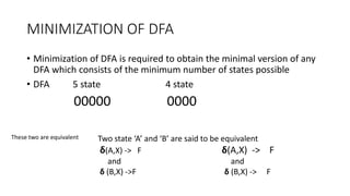 NFA Converted to DFA , Minimization of DFA , Transition Diagram | PPTX