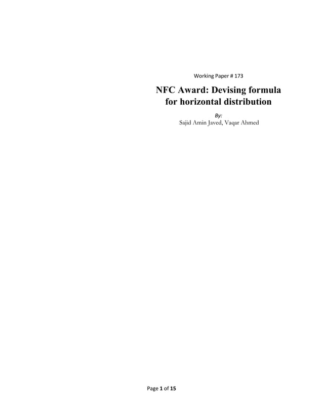 Pakistan NFC Award: Devising formula for horizontal distribution | PDF ...